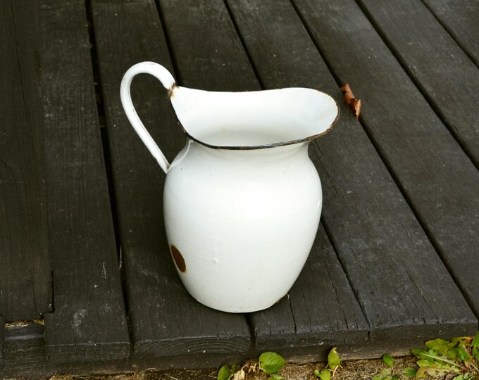 Large White Enamel Pitcher, Vintage Enamelware Pitcher, Enamel Vase - Etsy