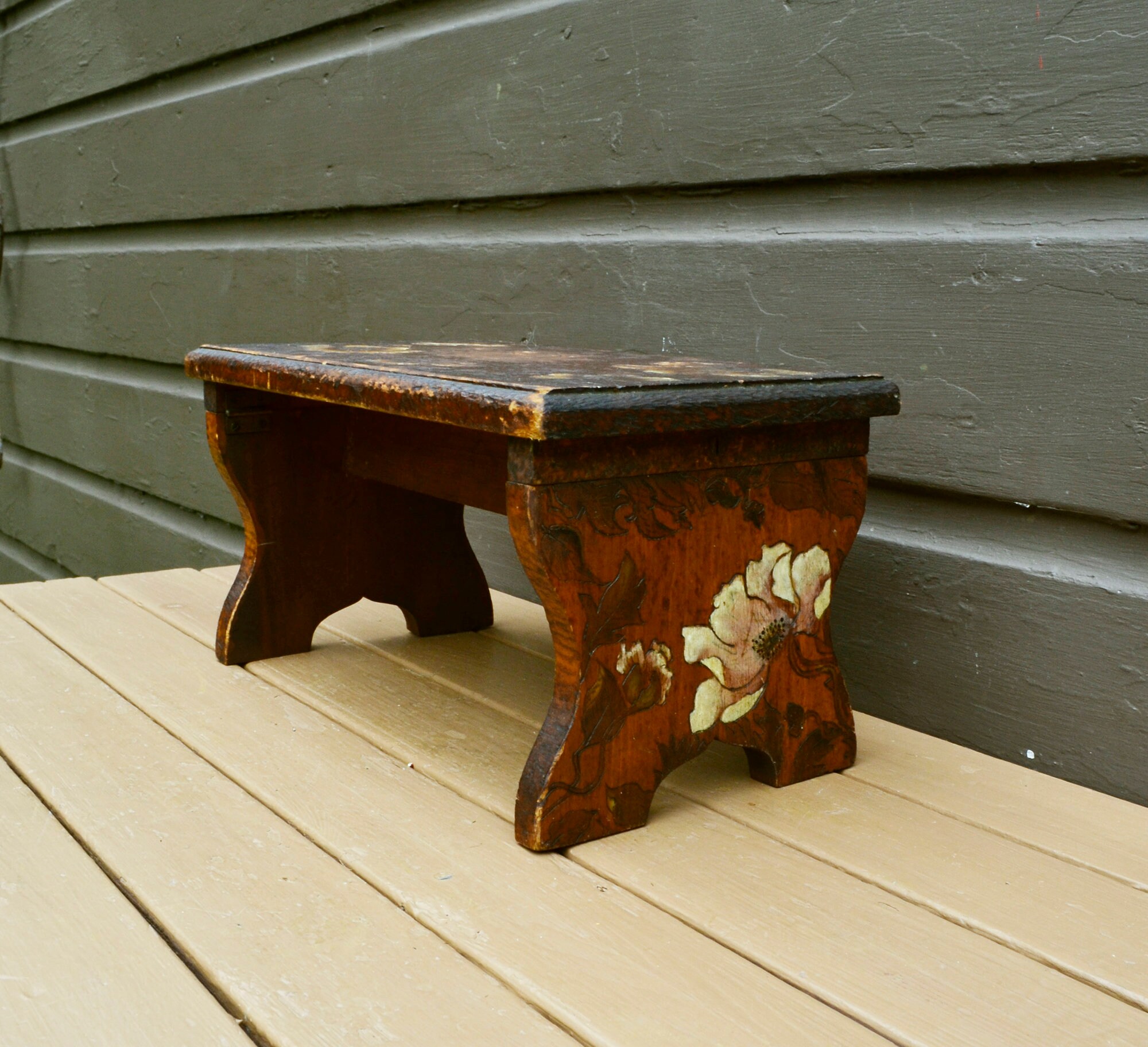 Living Room Furniture Furniture Benches & Trunks Floral Pyrography ...