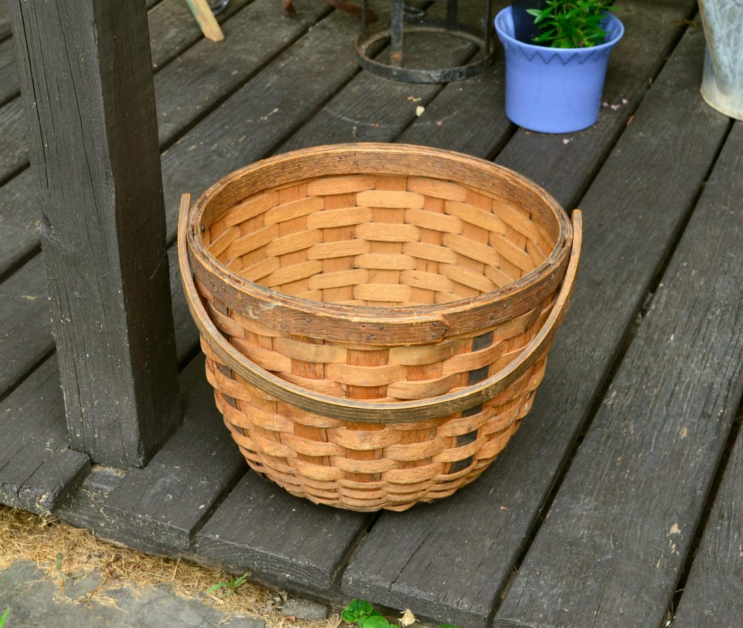 Woven Wood Basket, Antique Apple Harvest Basket, Woven Wood Basket - Etsy