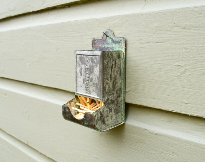 Tin Match Holder, Vintage Match Box Safe, Match Box, Tinware Stick ...