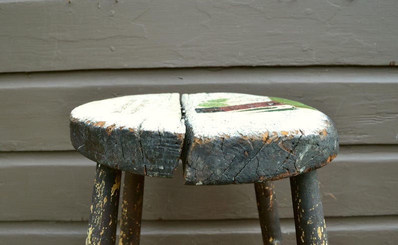 Antique Stool, Painted Wooden Stool, Primitive Kitchen Stool, Get Fedex ...