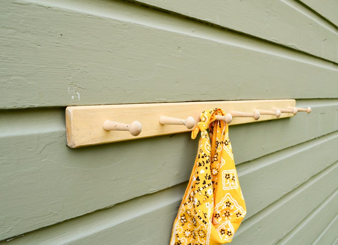 Long Wooden Peg Rack, Cottage Coat Rack, Vintage Hat and Coat Rack ...
