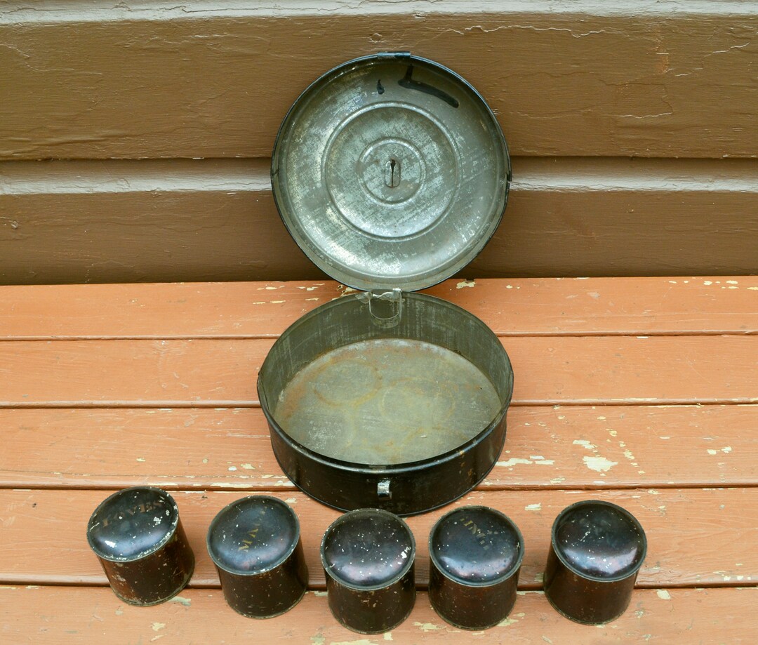Antique Spice Can, Spice Box With 5 Spice Tins, Tin Spice Keeper - Etsy
