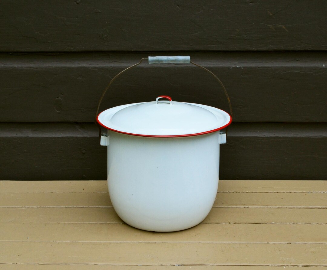 Rustic Holey White Enamel Pail, Vintage Enamel Bucket, Planter Bucket ...