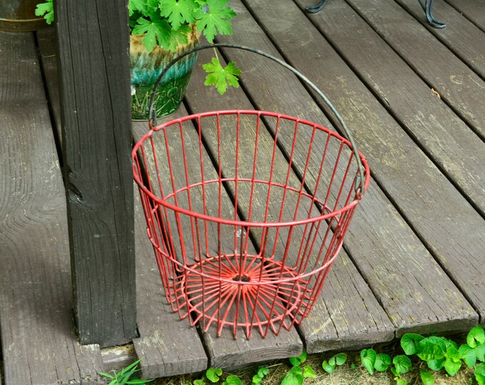 Large Wire Basket, Vintage Wire Basket, Red Coated Orchard Basket - Etsy