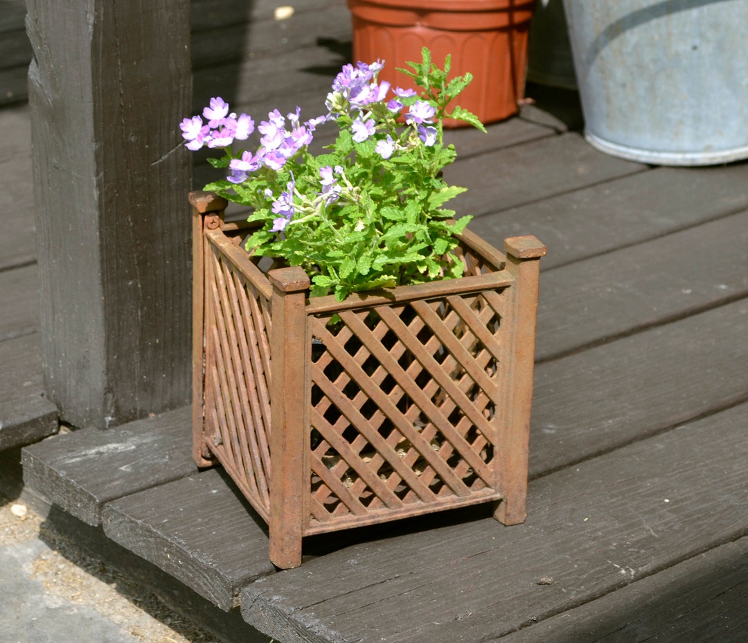 Cast Iron Planter Basket, Vintage Lattice Basket, Rustic Cast Iron ...
