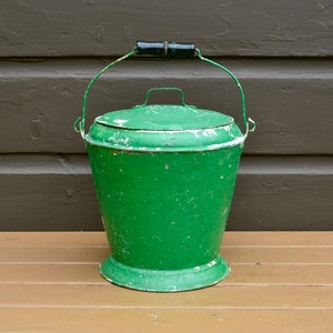 Painted Enamel Bucket, Antique Chamber Pot, Green Painted Covered Pail ...
