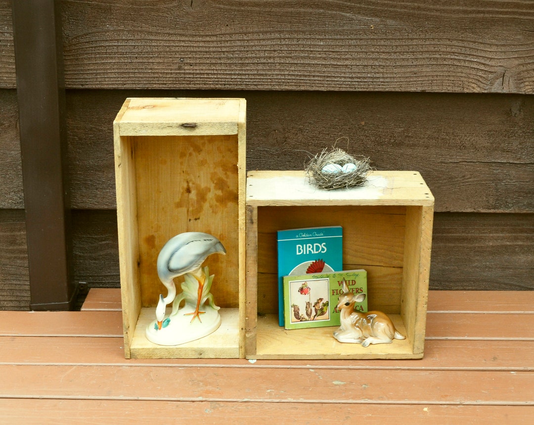Set of 2 Wooden Boxes, Vintage Wood Shipping Boxes, Shelf Boxes - Etsy