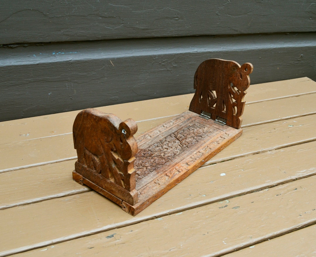 Carved Elephants Folding Book Rack, Carved Book Holder, Adjustable ...