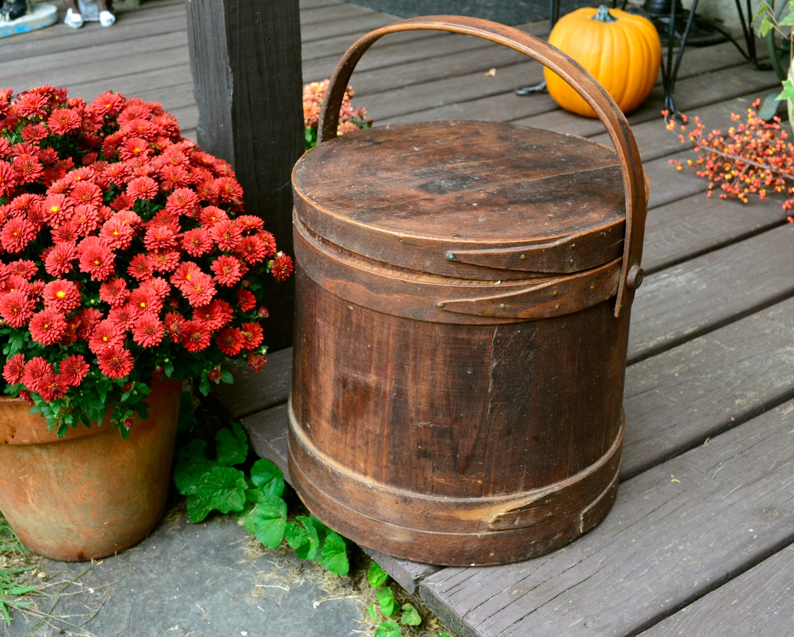 Antique Wood Bucket, Old Rustic Batchelor & Jenkins Firkin, Primitive ...