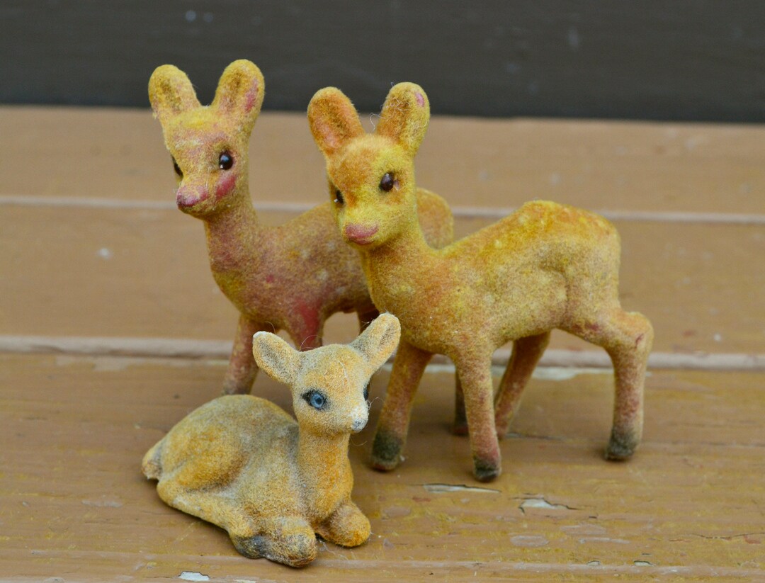 Flocked Deer, Vintage 3 Fawns Deer Figures, Holiday Deer - Etsy