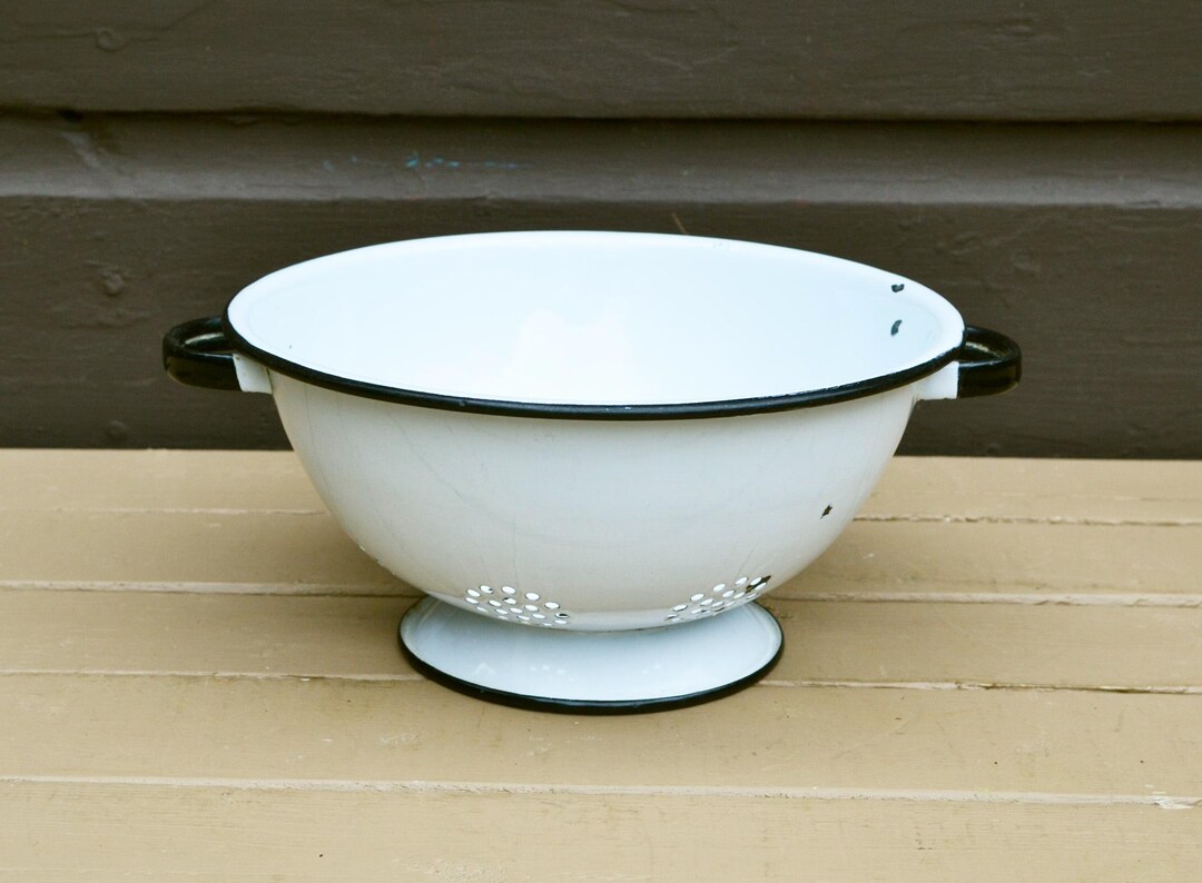 White Enamel Colander, Vintage Colander, Enamelware Strainer - Etsy