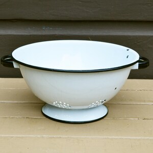 White Enamel Colander, Vintage Colander, Enamelware Strainer - Etsy