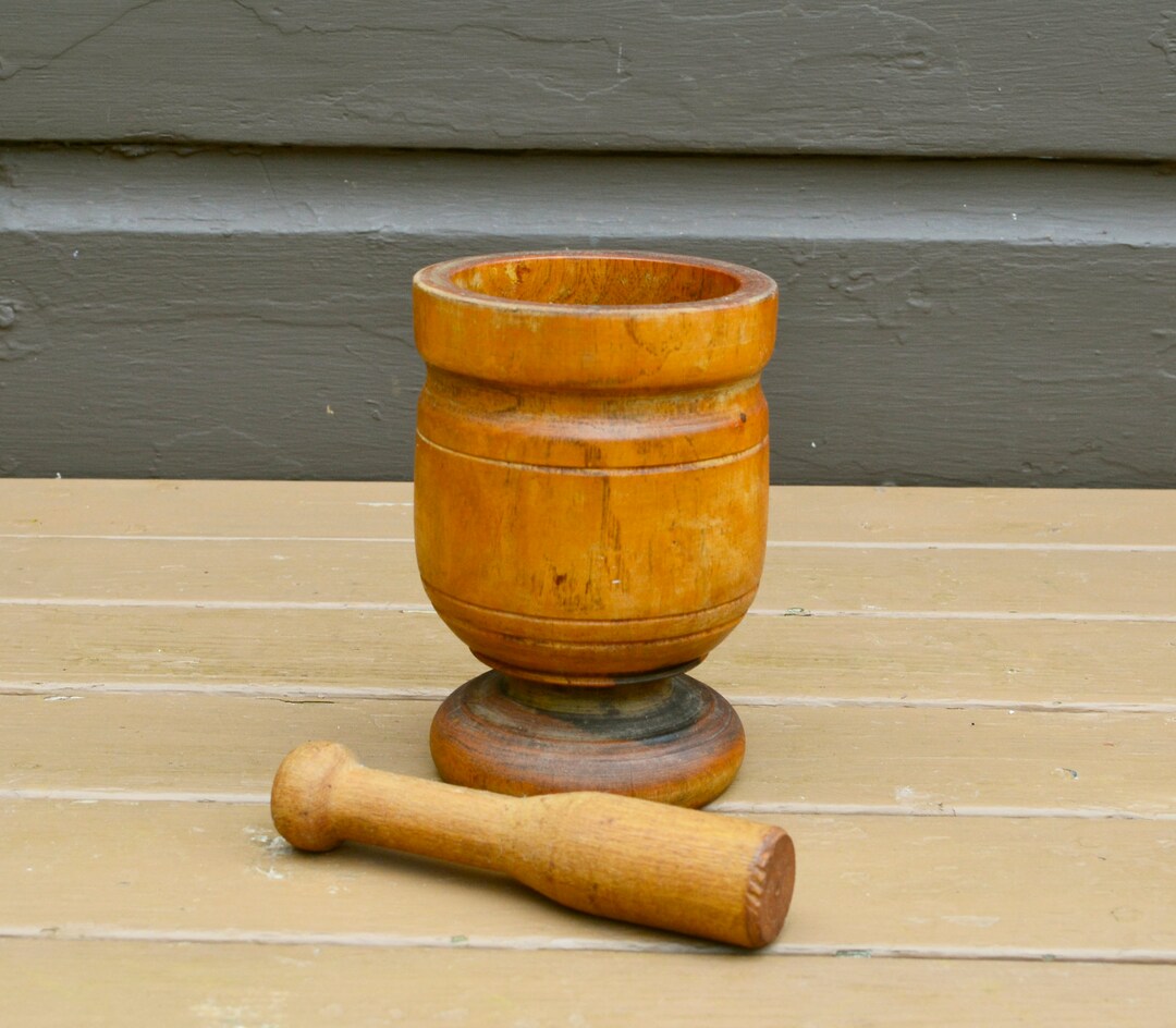 Antique Wooden Mortar and Pestle Set, Primitive Turned Wood Mortar Bowl - Etsy