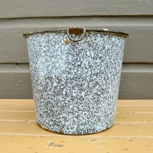 Rare Enamel Pail With Lid, Vintage Speckled Enamel Bucket, Wood Lidded ...