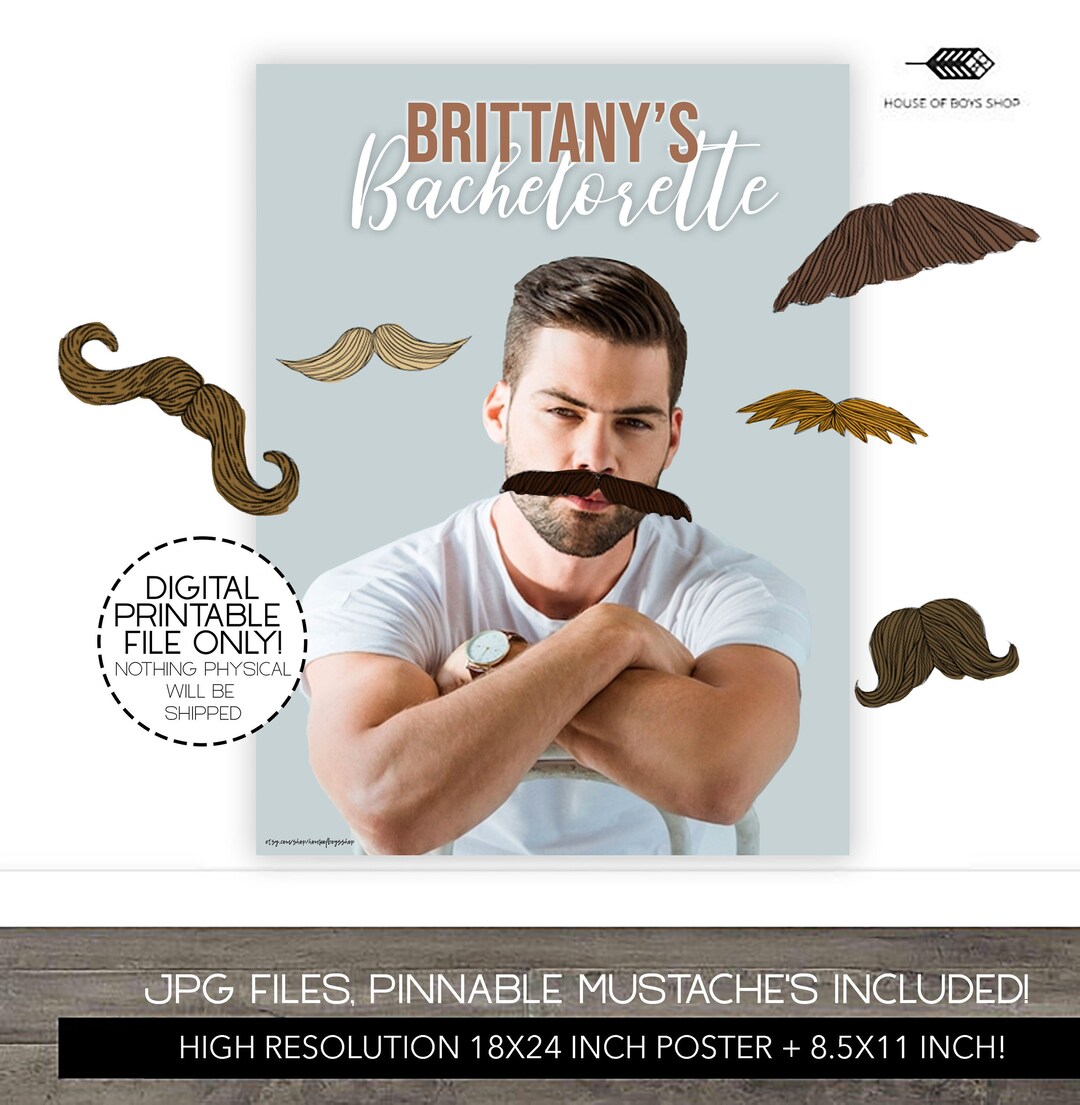Custom Bachelorette Party Game, Pin the Moustache Poster (digital ...