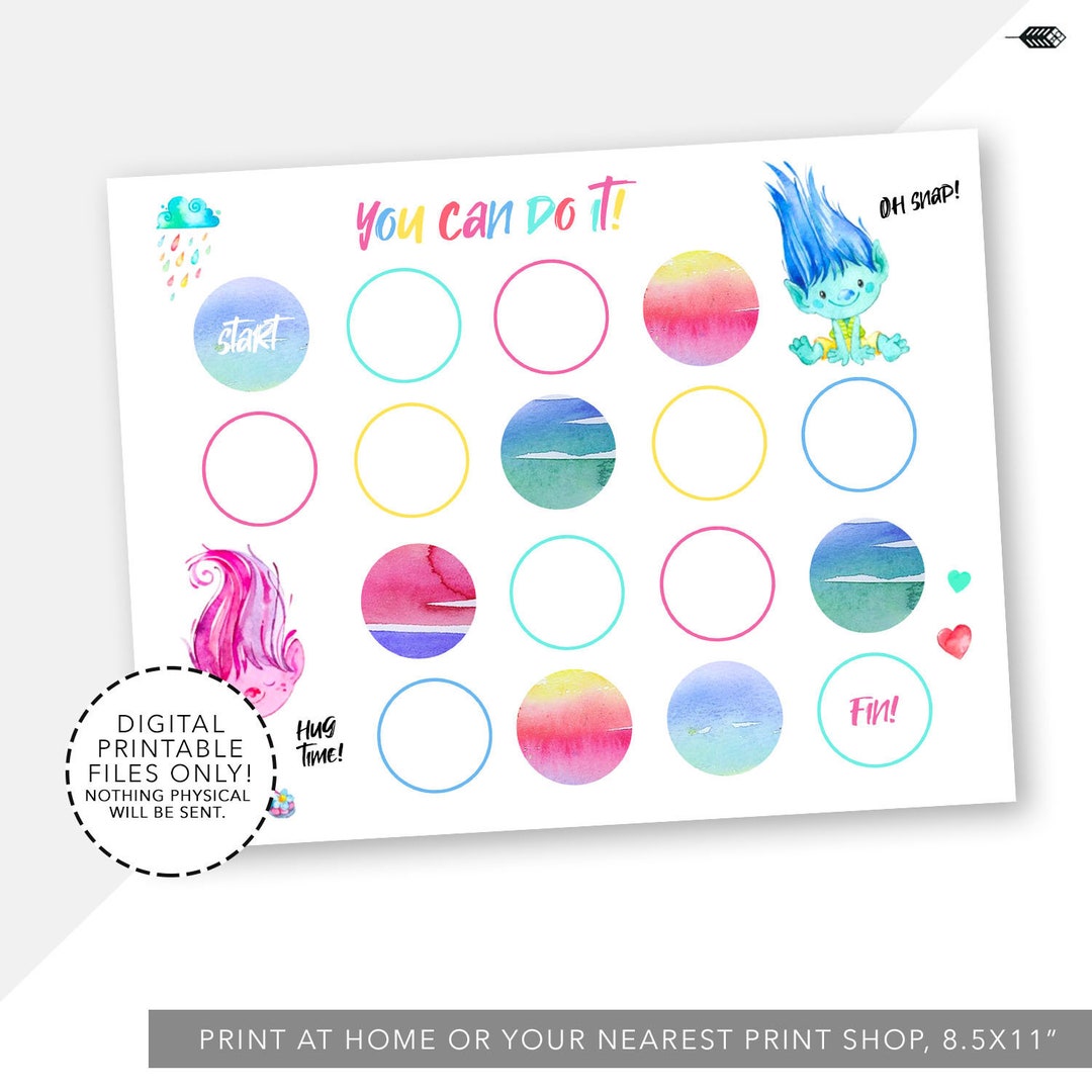 Trolls Reward Chart, Incentive Chart, Potty Training, Printable Reward ...