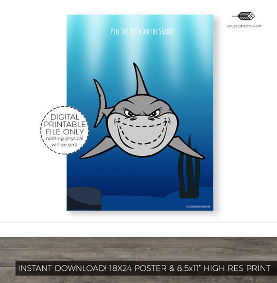 Pin the Tail on the Shark Shark Birthday Party Game Shark | Etsy