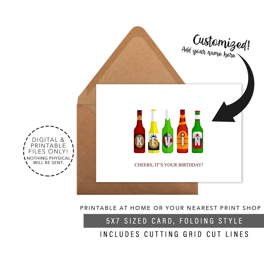 Printable Birthday Card, Customized Card, Beer Card, Personalized, Beer ...
