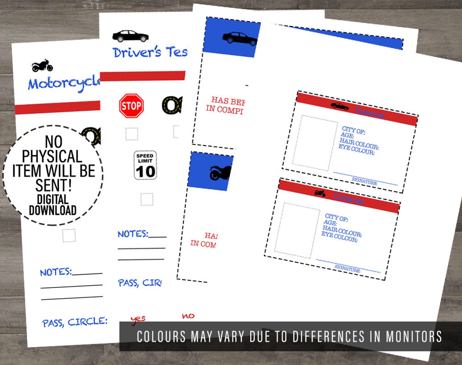 Pretend Play Drivers License Motorcycle License Kids Games | Etsy