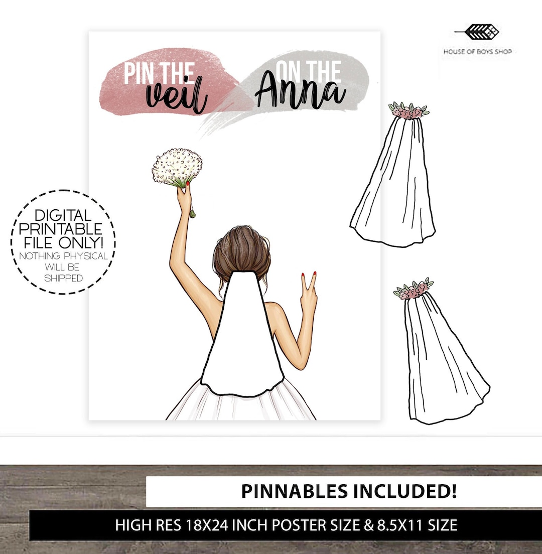 Pin the Veil on the Bride, Custom Pin the Tail, Pin the Tail Game ...