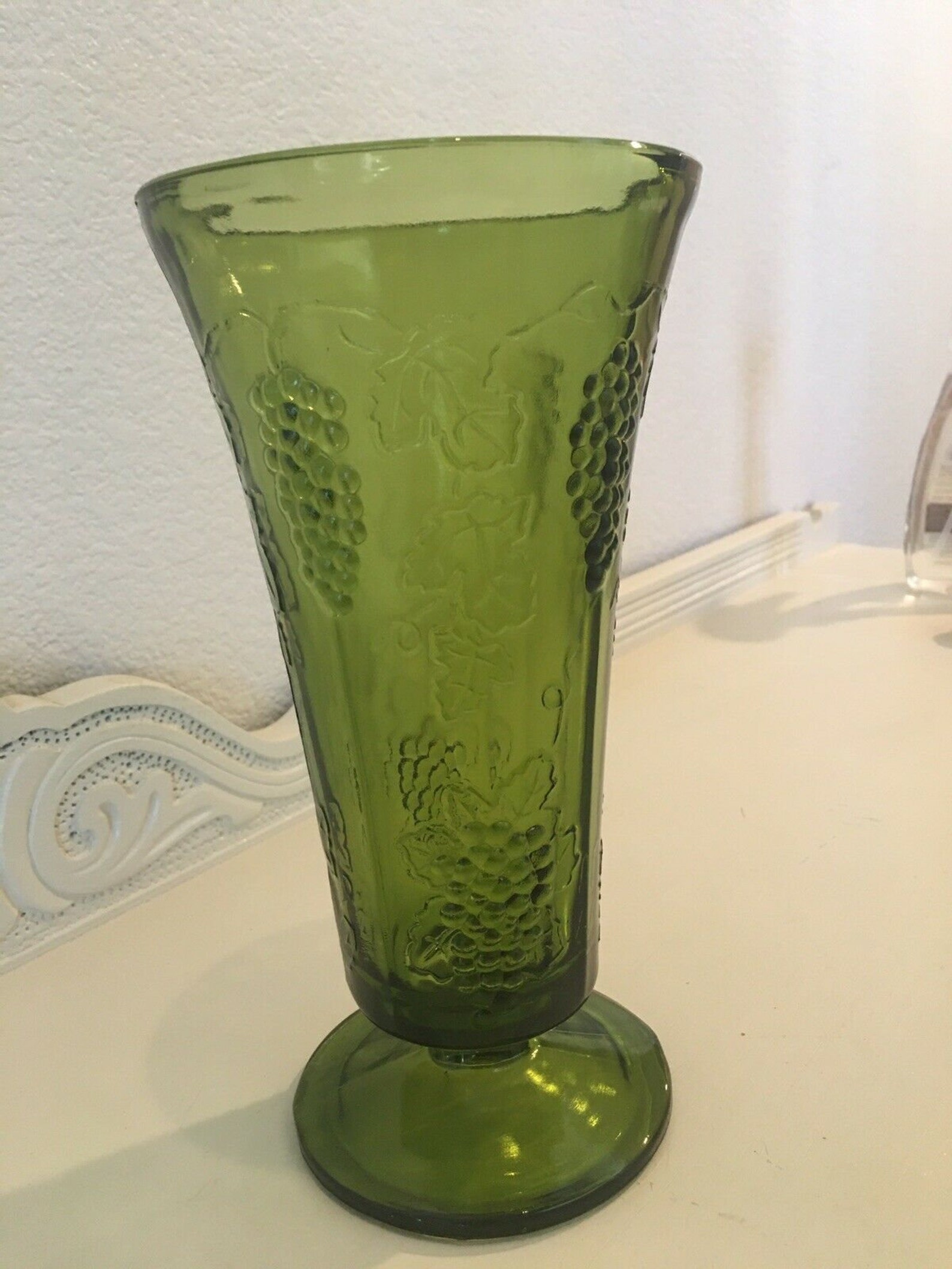 Indiana Glass Green Colony Harvest Grape 10 Footed Vase | Etsy