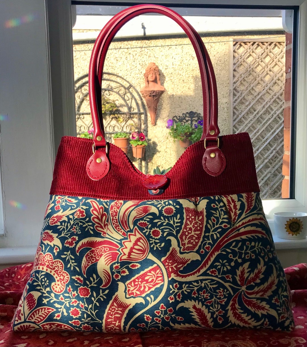 William Morris Indian Fabric Handbag, Bag, Purse With Leather Handles ...