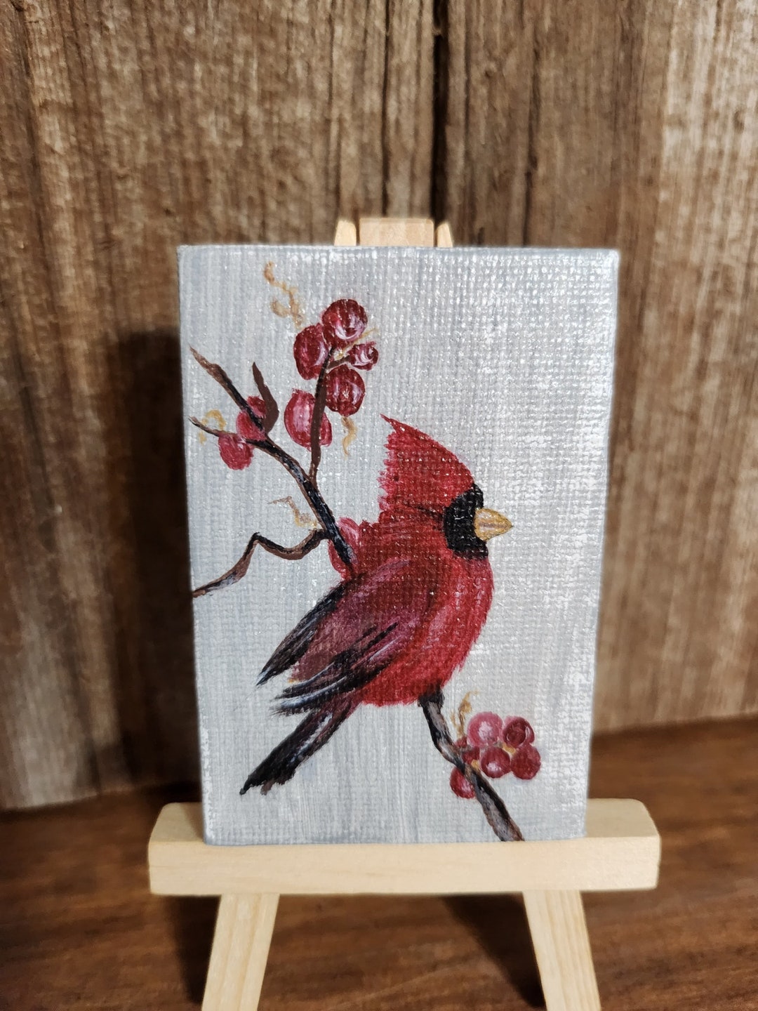 Red Cardinal Acrylic Miniature Painting, Mini Painting, Holiday Gift ...