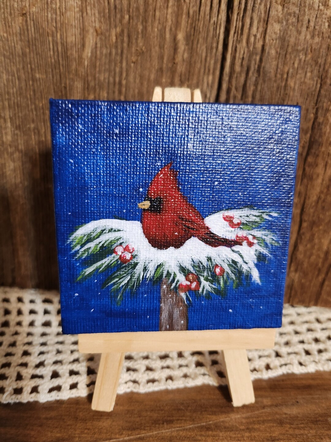 Cardinal Acrylic Miniature Painting, Mini Painting, Holiday Gift ...