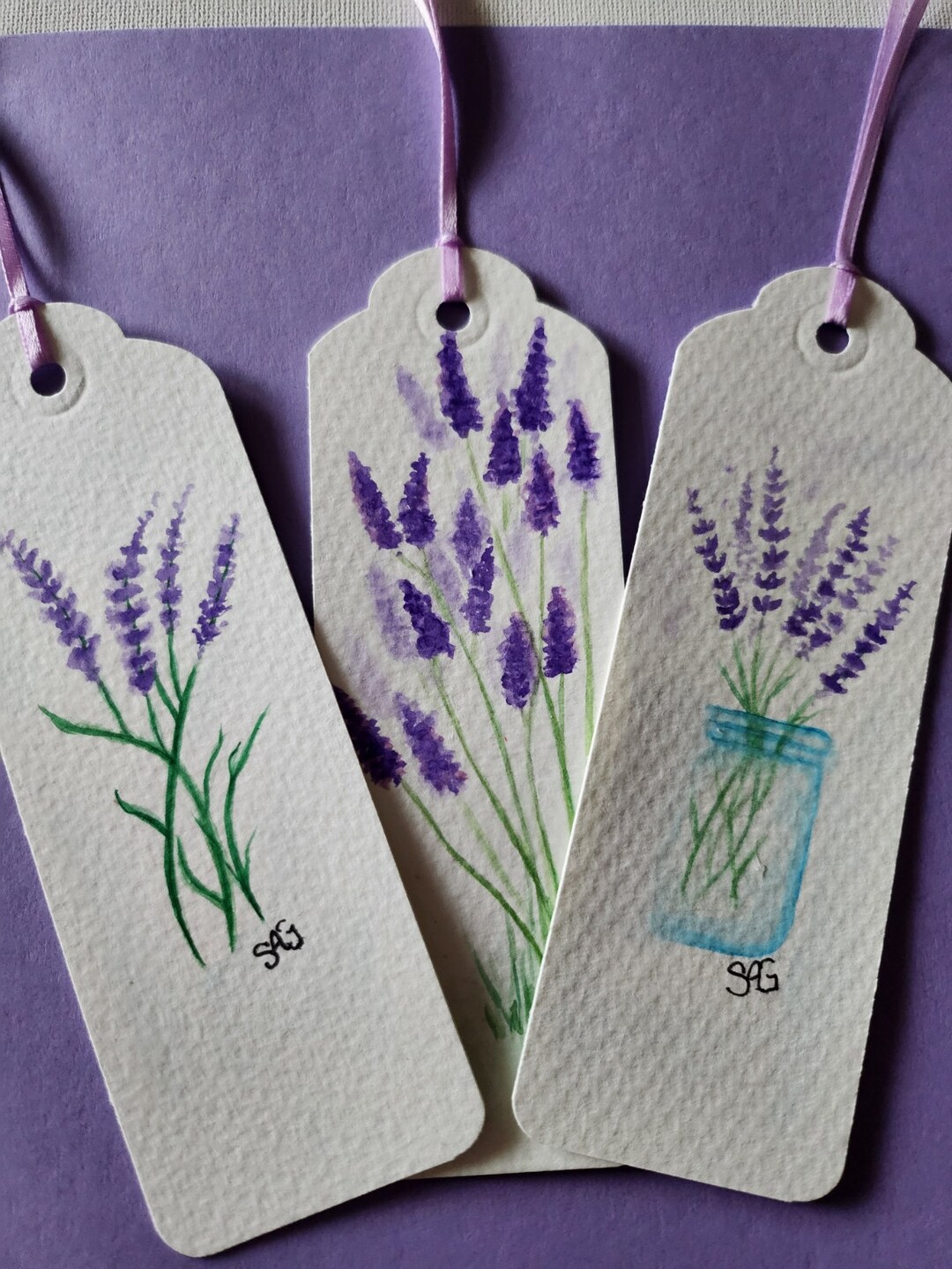 Purple Lavender Flower Watercolor Book Markers, Hand Painted Book ...