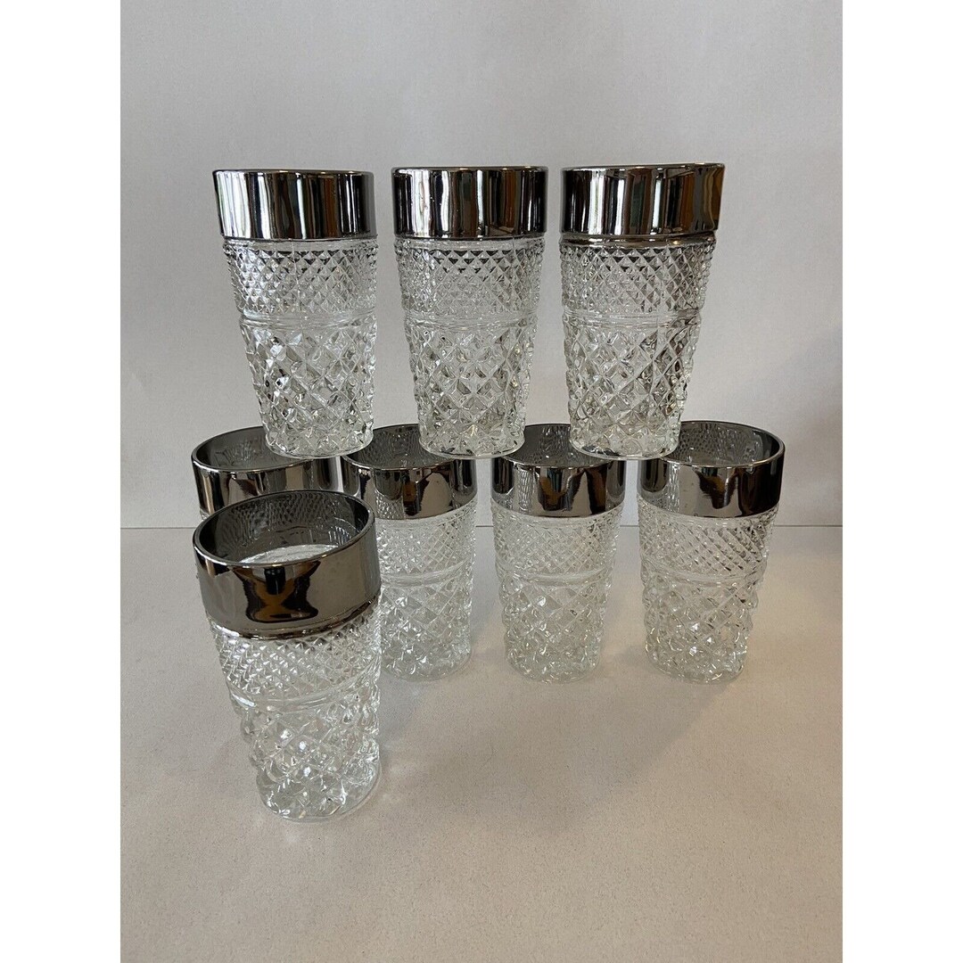 Wexford Style Tumblers Silver Rim Drinking Clear Glasses 5.25 - Etsy