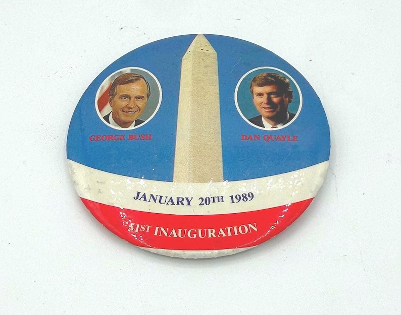 Vintage 1989 George HW Bush Dan Quayle Inauguration Souvenir Button 3 ...