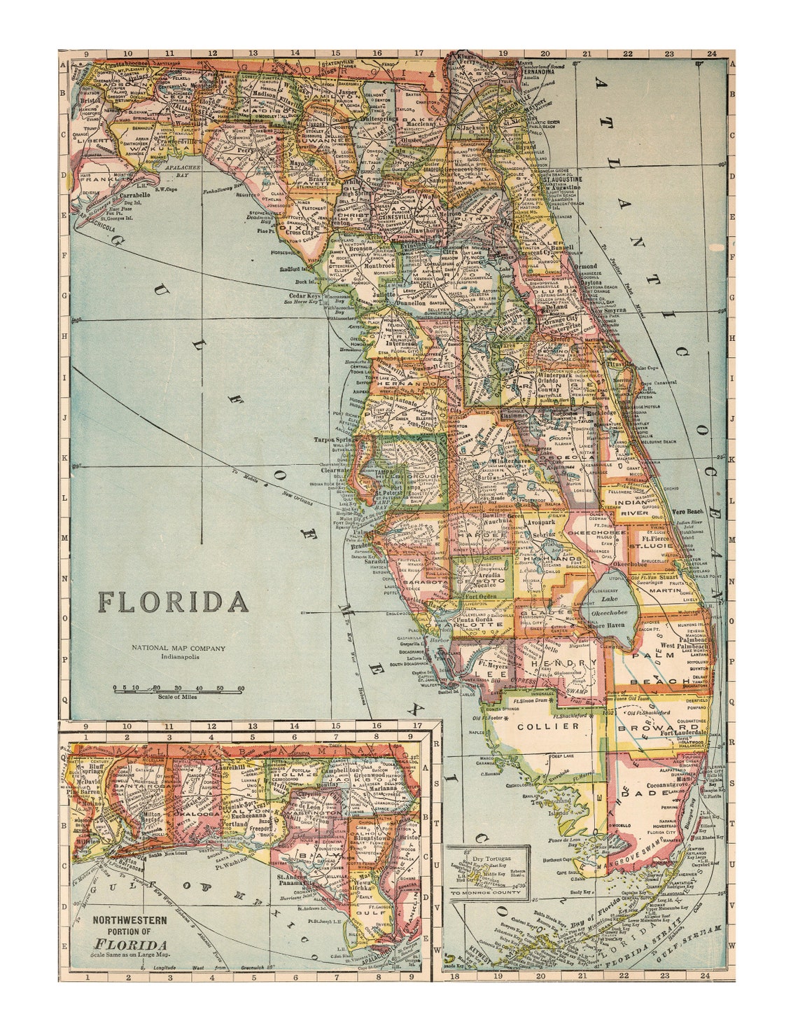 Florida Vintage Map Instant Download 1927 Printable Map - Etsy