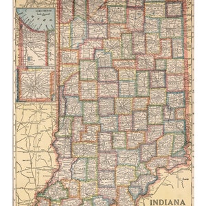 Indiana Vintage Map Instant Download - 1927 - Printable Map, Home ...
