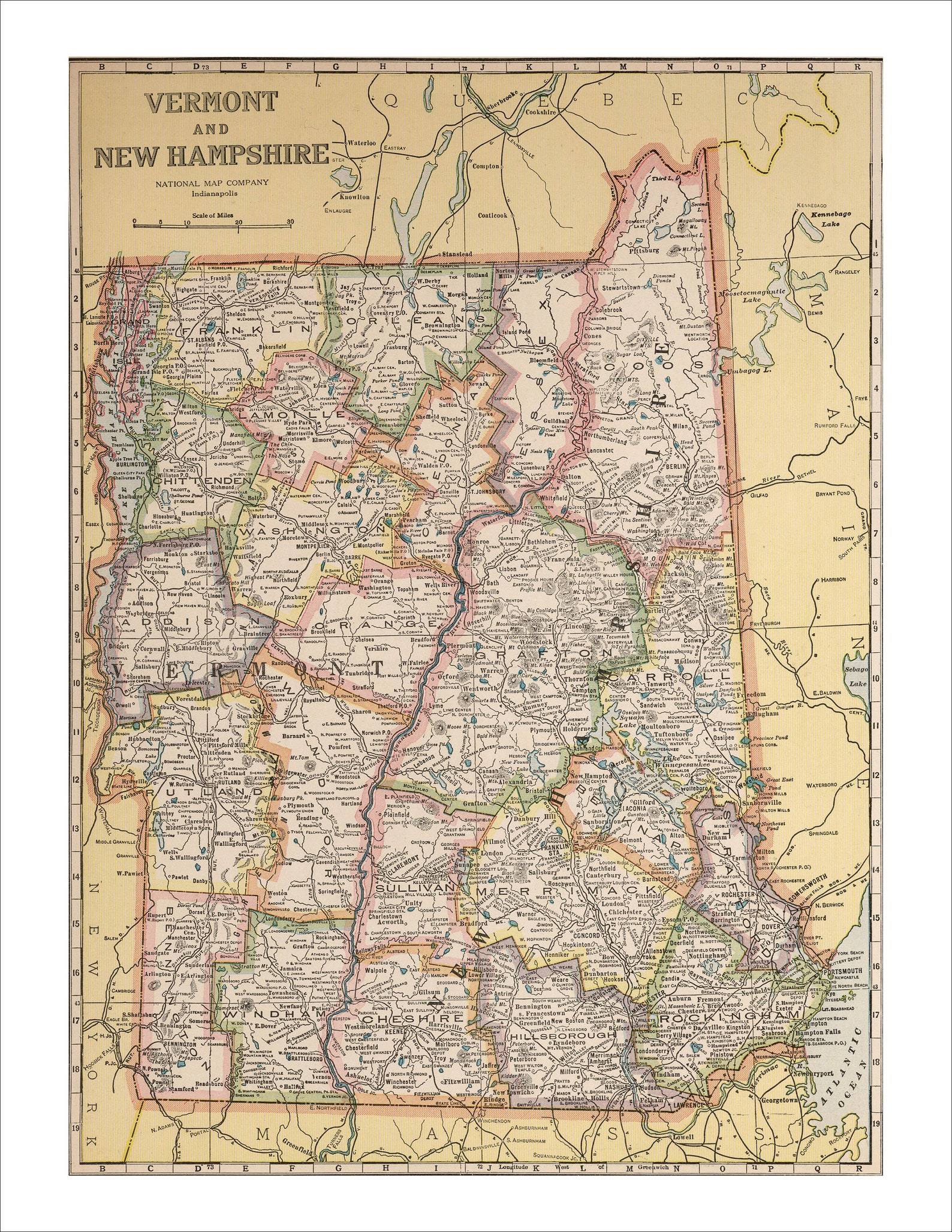 Vermont and New Hampshire Vintage Map Instant Download - 1927 ...