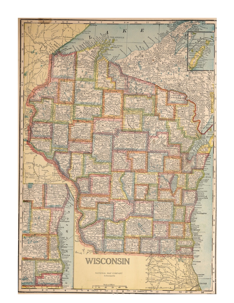 Wisconsin Vintage Map Instant Download 1927 Printable Map - Etsy