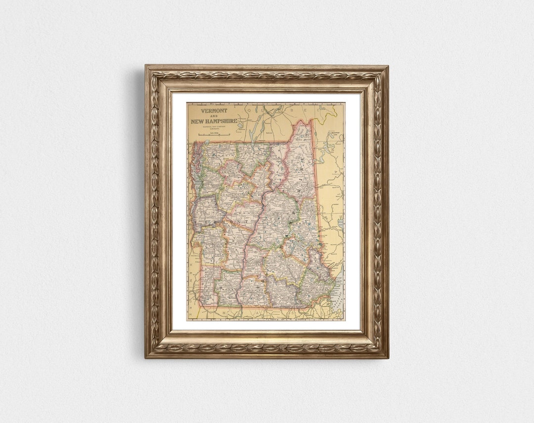 Vermont and New Hampshire Vintage Map Instant Download - 1927 ...