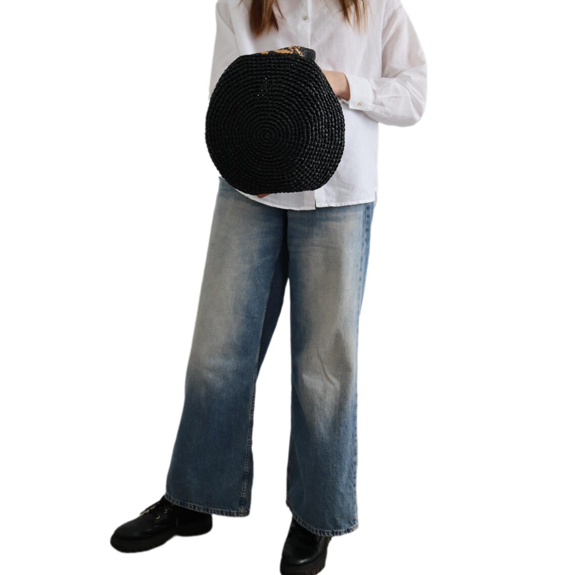 Black Raffia Bag, Golden Tulips, Luxury, Elegant Bags for Women, Ladies ...