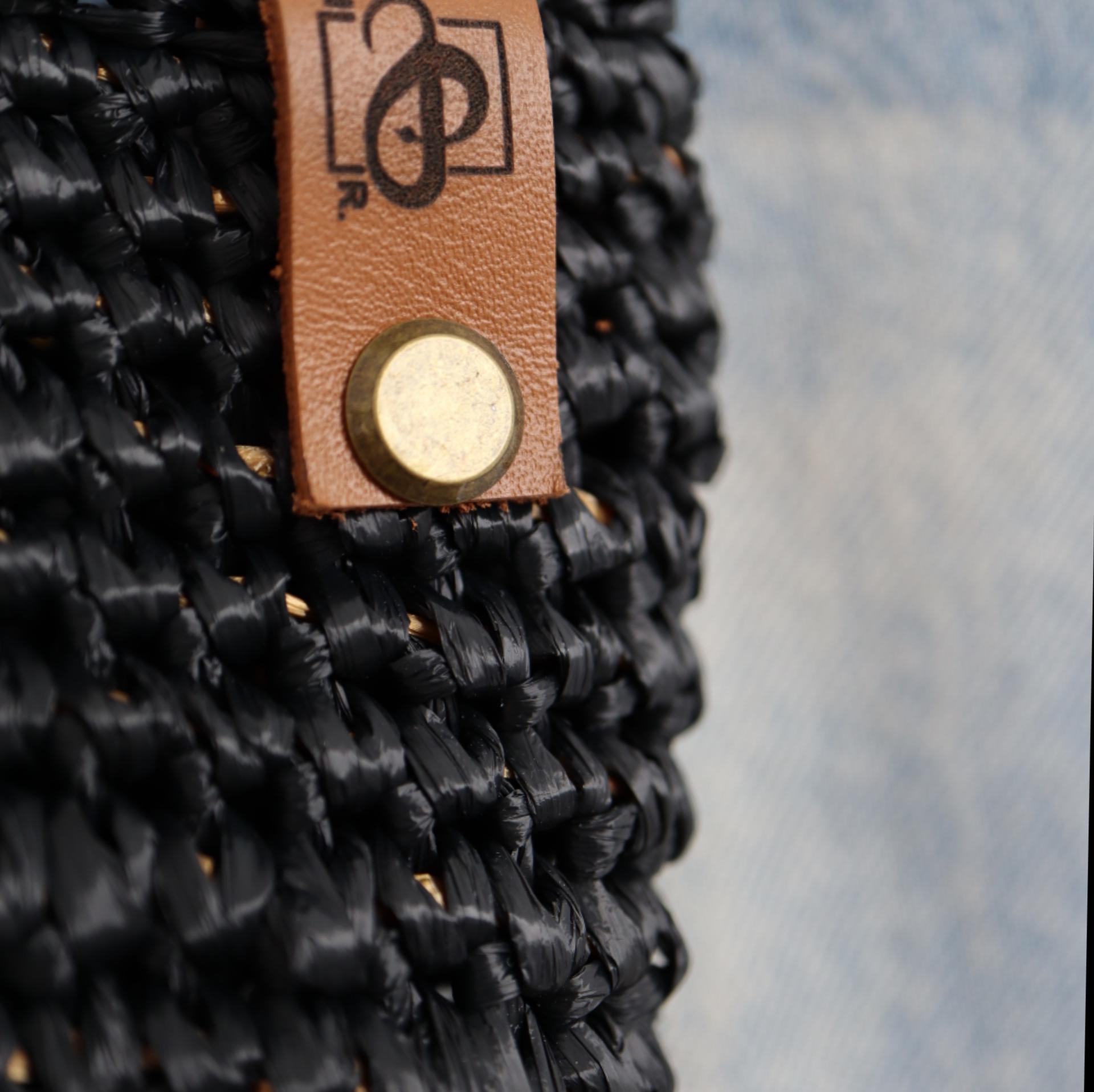 Black Raffia Bag, Golden Tulips, Luxury, Elegant Bags for Women, Ladies ...