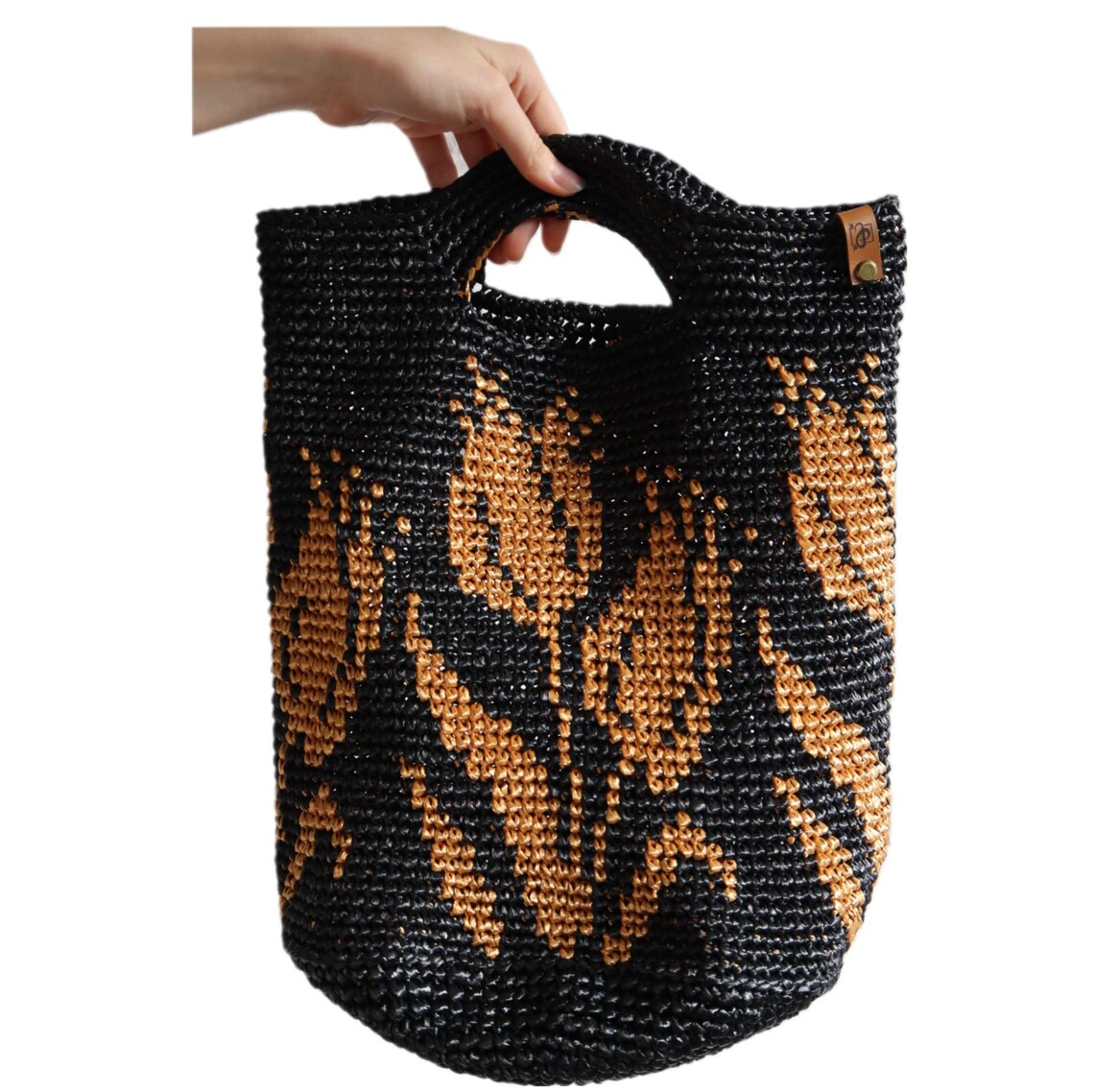 Black Raffia Bag, Golden Tulips, Luxury, Elegant Bags for Women, Ladies ...