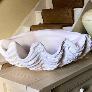 Large White Giant Clam Shell Hand Sculpture Art Home Interior Decor ...