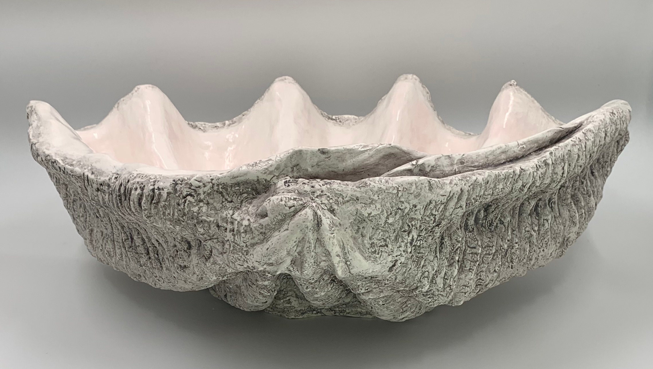 Light Grey Giant Clam Shell Sculpture Contemporary Centerpiece Ornament ...