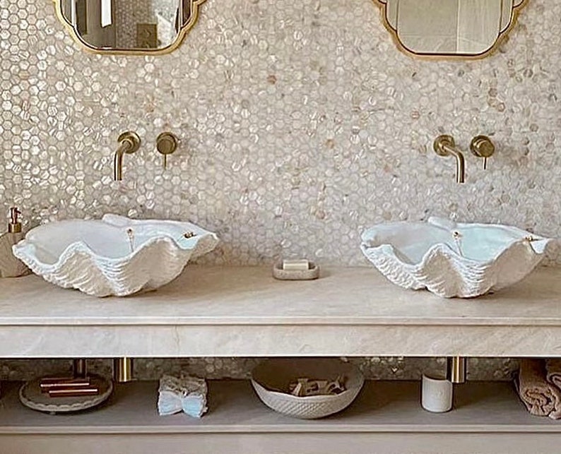 2 X Giant Clam Shell Bathroom Sink Wash Basin Bowl Vessel Counter Top ...