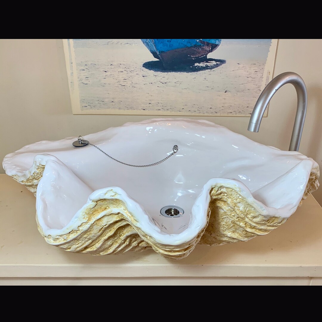Giant Clam Shell Bathroom Sink Wash Basin Vessel Bowl in Caramel ...