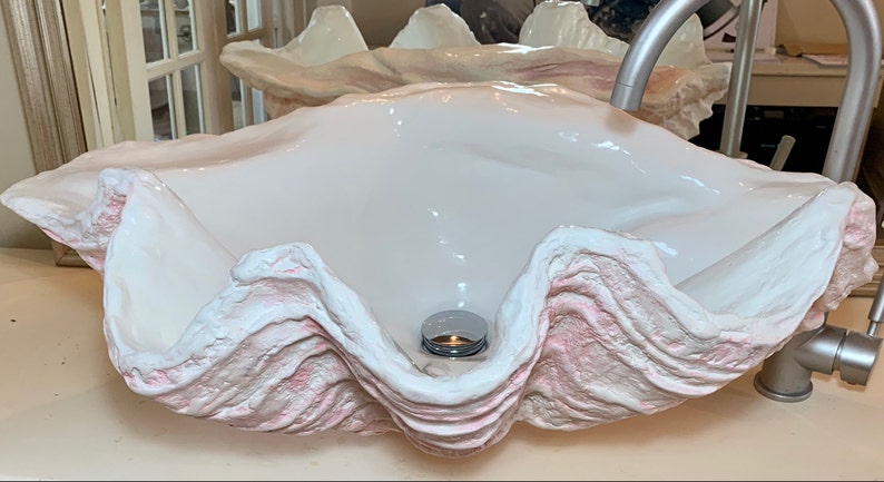 Giant Clam Shell Bathroom Sink Wash Basin Vessel Bowl in Soft Pink ...