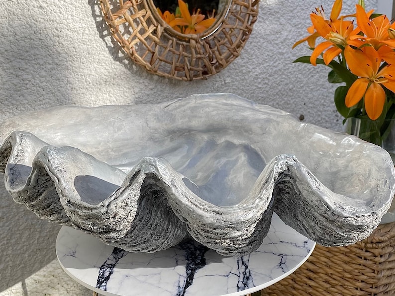 Charcoal Grey Giant Clam Shell Sculpture Art Ornament Basin Vessel ...