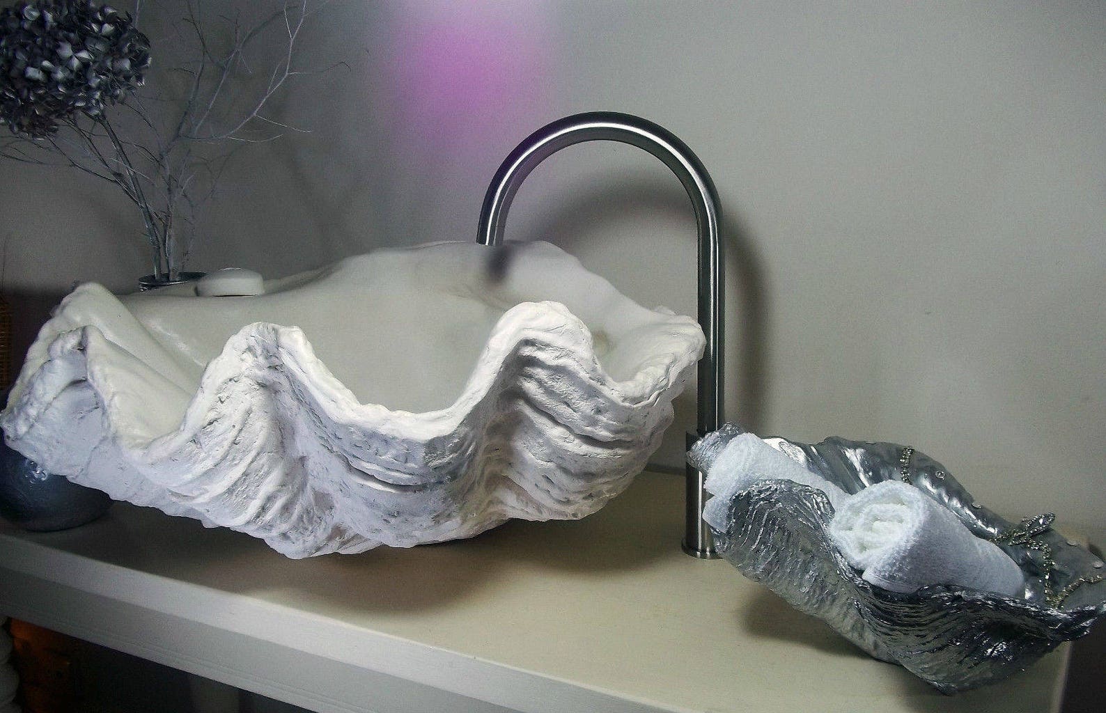 Giant Clam Shell Bathroom Sink Wash Basin Vessel Bowl in White | Etsy