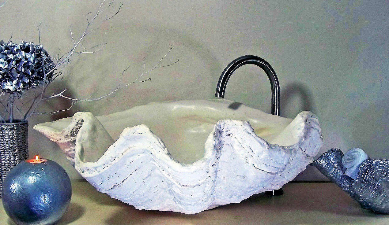 Giant Clam Shell Bathroom Sink Wash Basin Vessel Bowl in White - Etsy UK