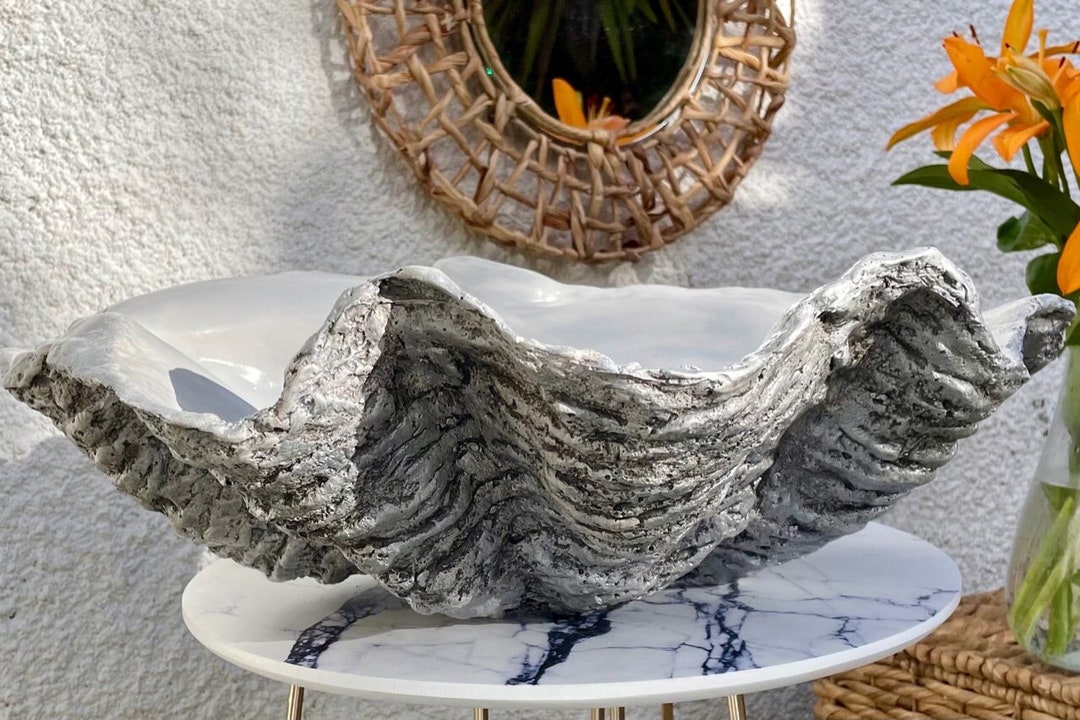 Medium Grey Shimmer Giant Clam Shell Sculptured Art Contemporary ...