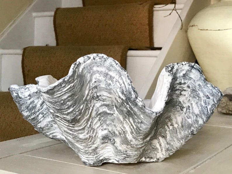 Small Grey Fleck Giant Clam Shell Sculpture Art Ornament Bowl Basin ...